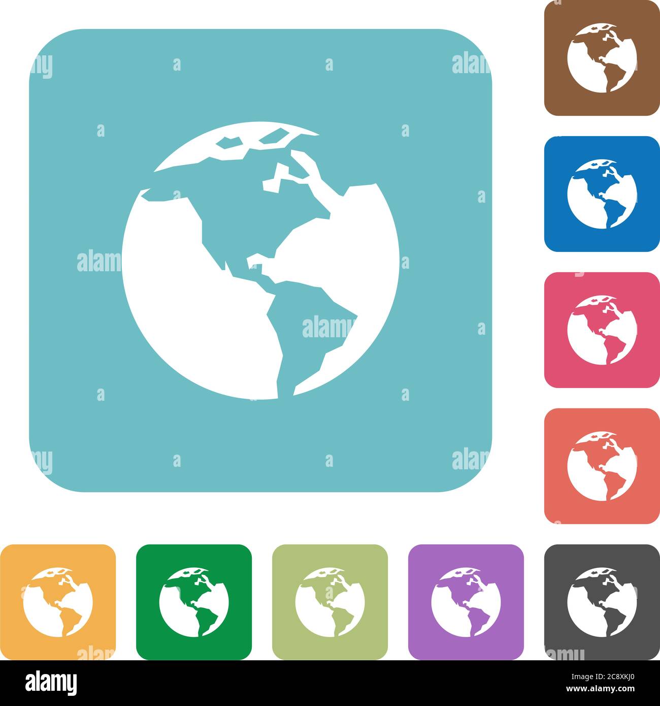 Flat Earth icons on rounded square color backgrounds Stock Vector Image ...