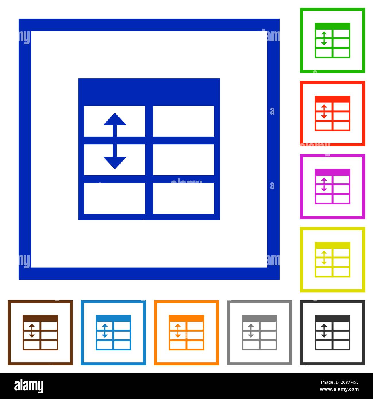 Set of color square framed Spreadsheet adjust table row height flat ...
