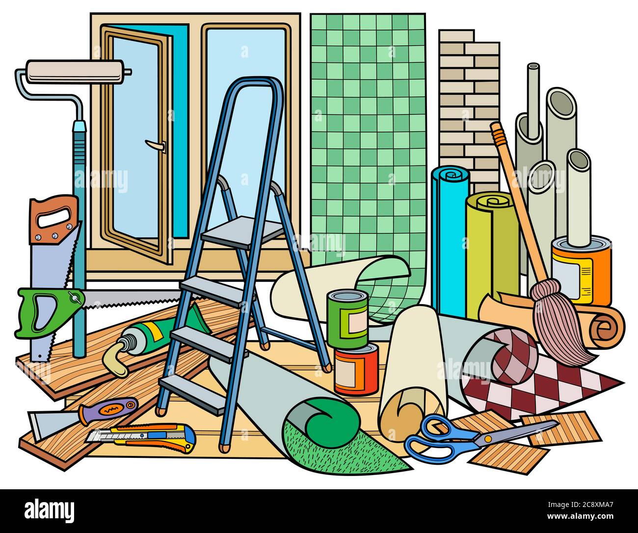 Cartoon doodles home repair illustration Stock Vector Image & Art - Alamy