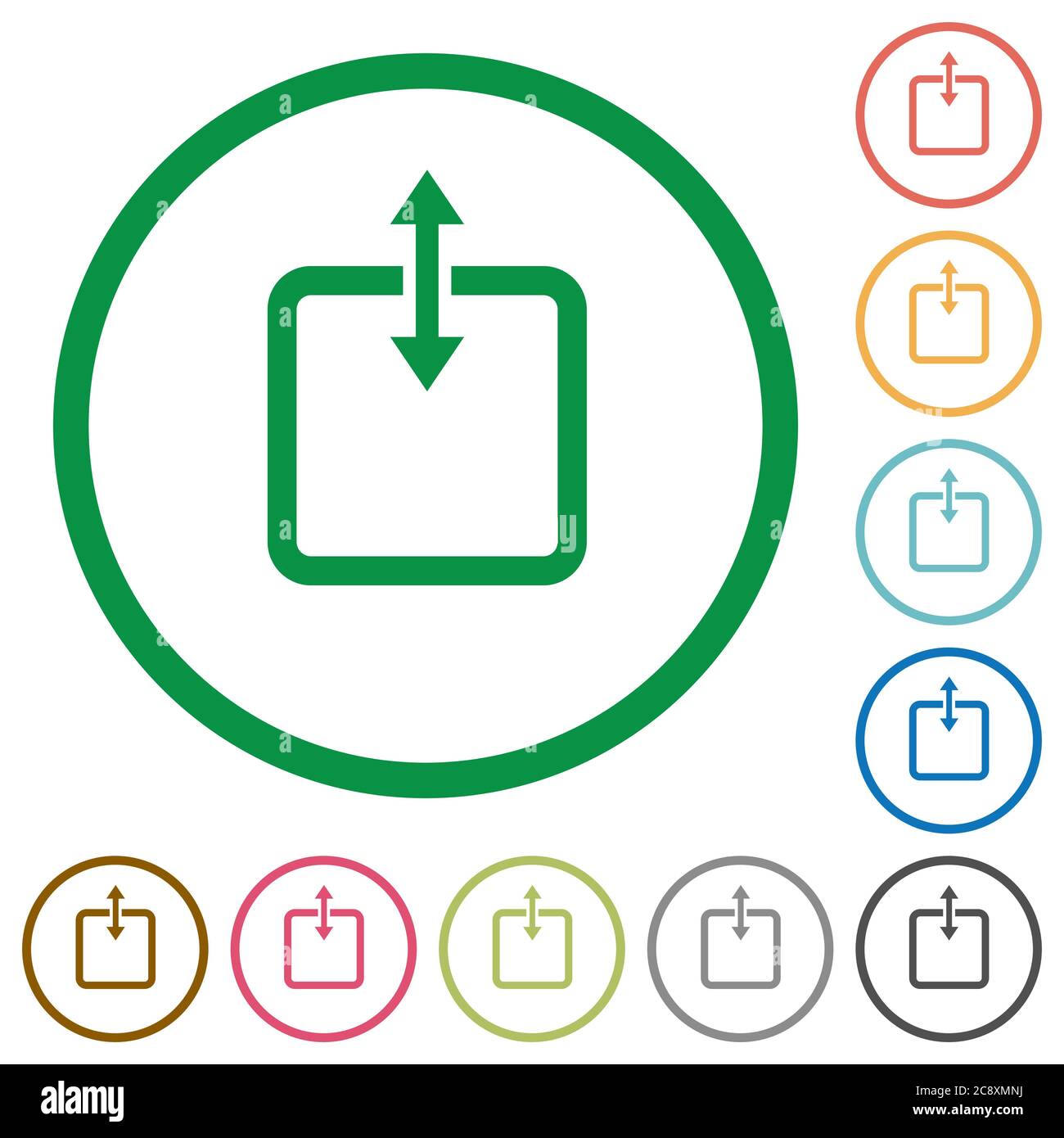 Set of adjust item height color round outlined flat icons on white ...