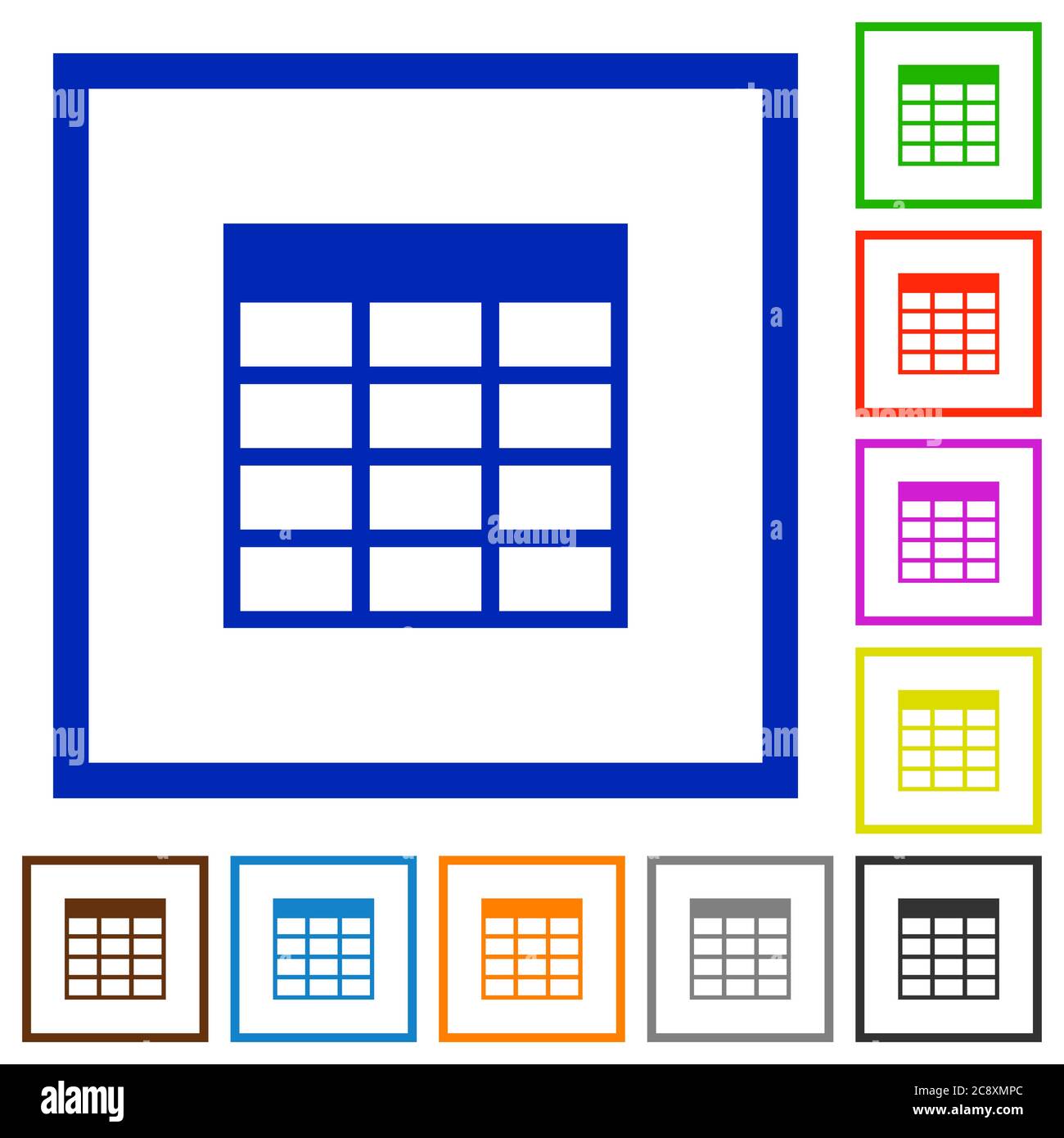 Set of color square framed Spreadsheet table flat icons Stock Vector ...