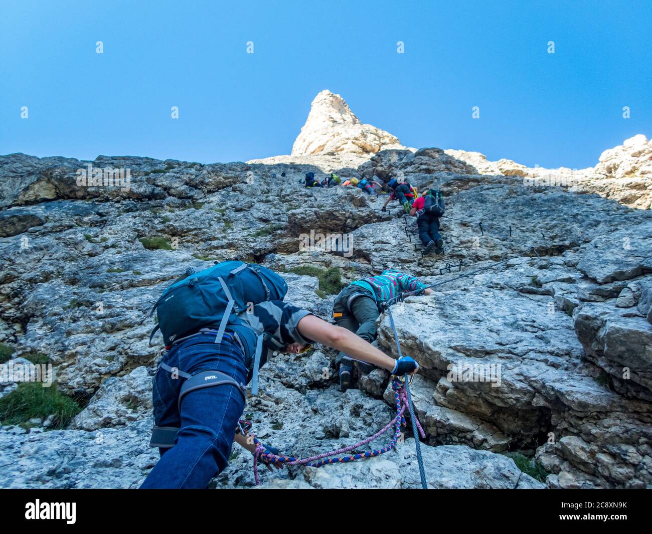Climbing on the Pisciadu via ferrata of the Sella group in the ...