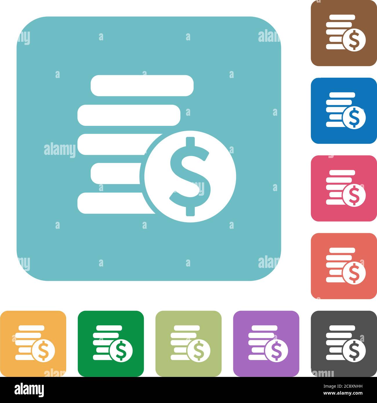 Flat Dollar coins icons on rounded square color backgrounds Stock Vector Image & Art - Alamy