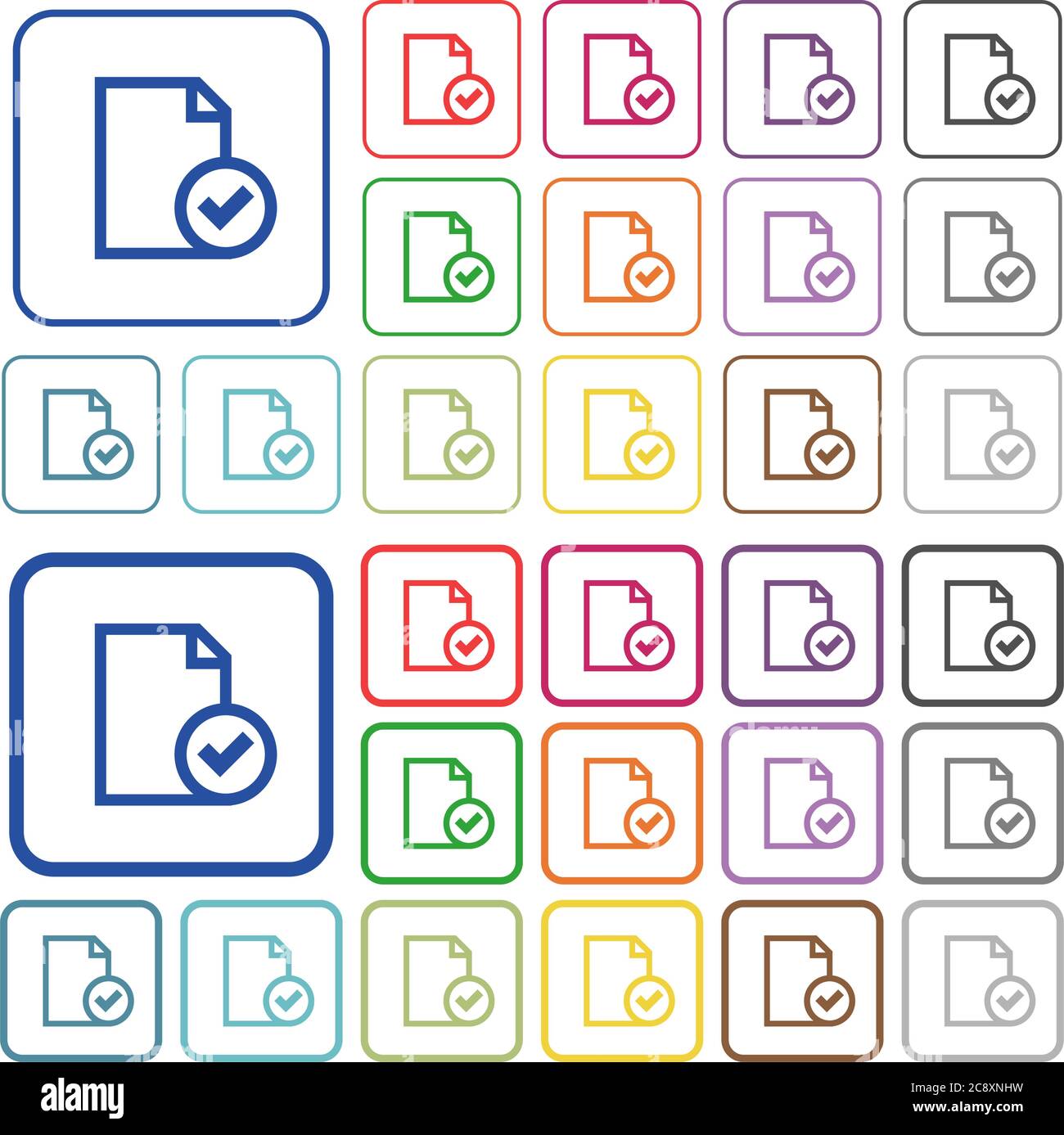 Set of document accepted flat rounded square framed color icons on ...