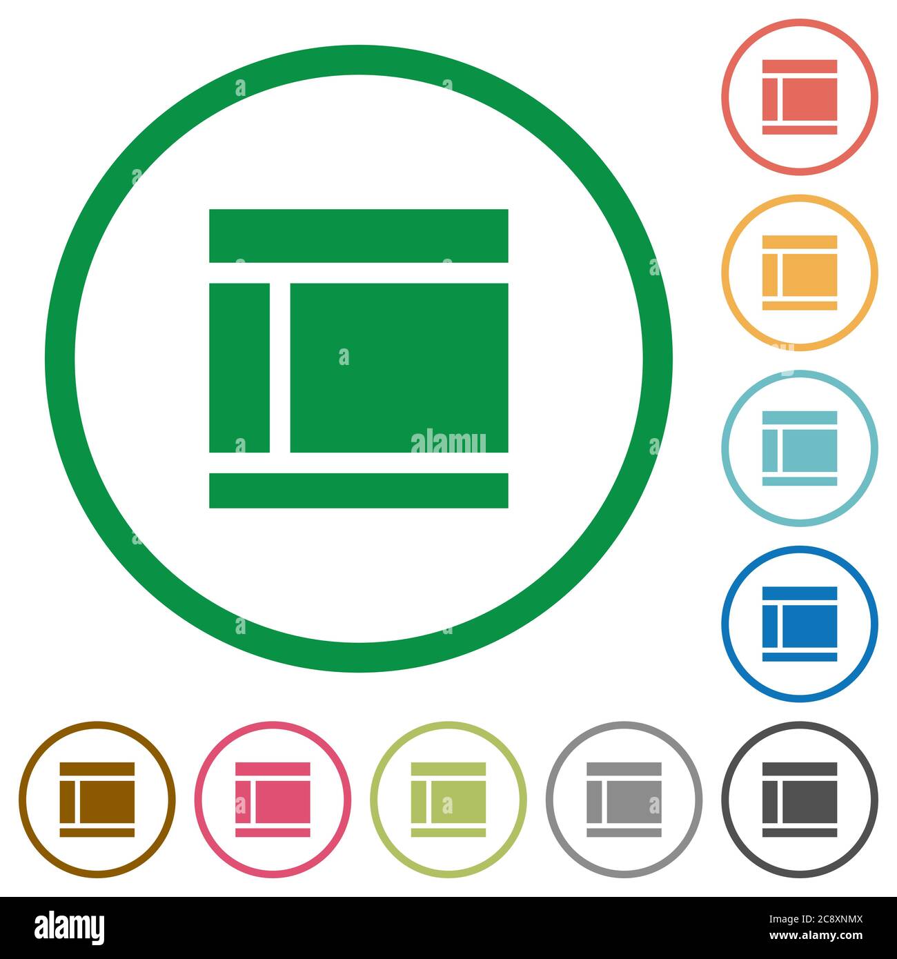 Set of Two columned web layout color round outlined flat icons on white background Stock Vector ...