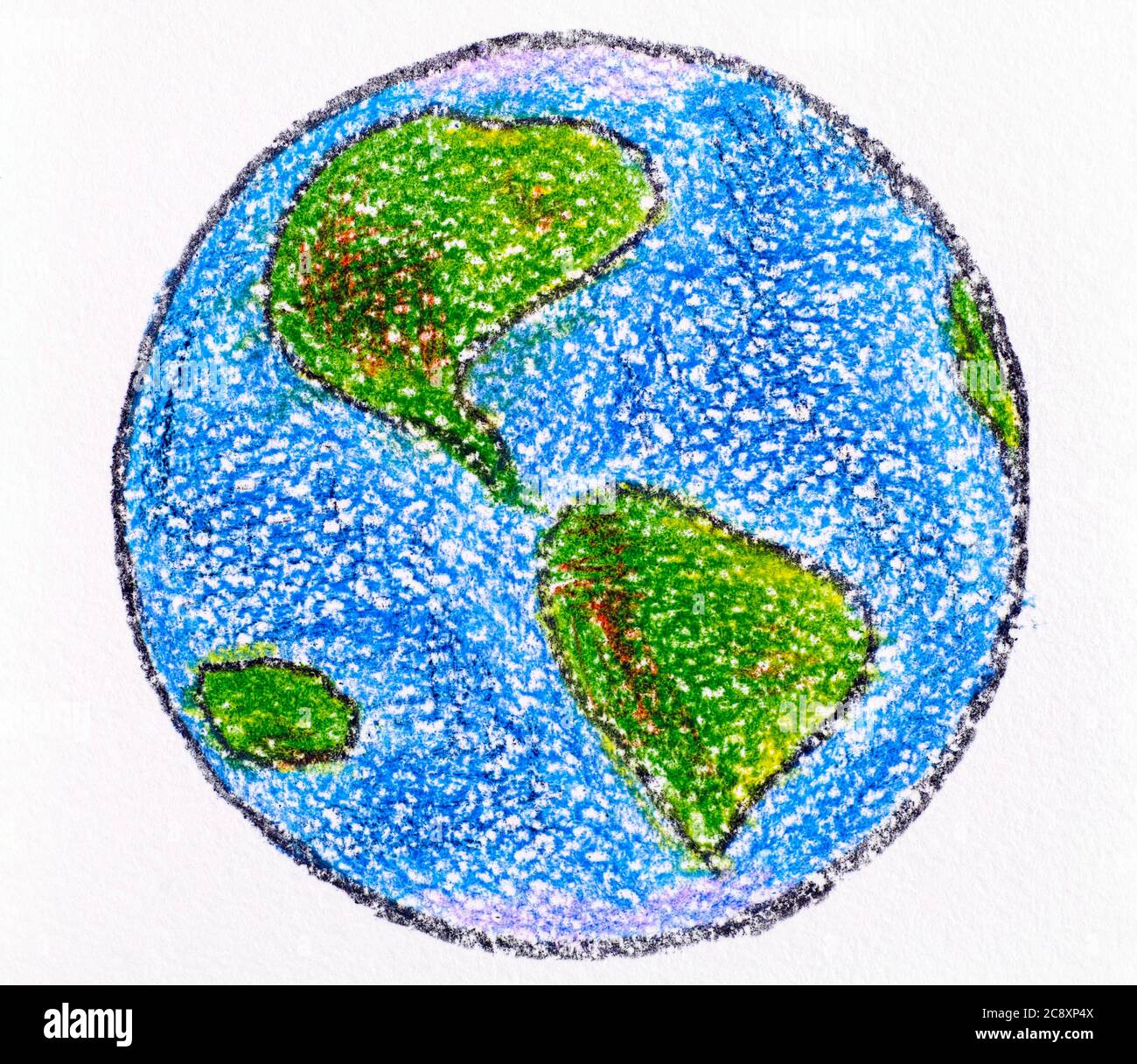 Hand drawing Planet Earth made by wax crayons Stock Photo - Alamy