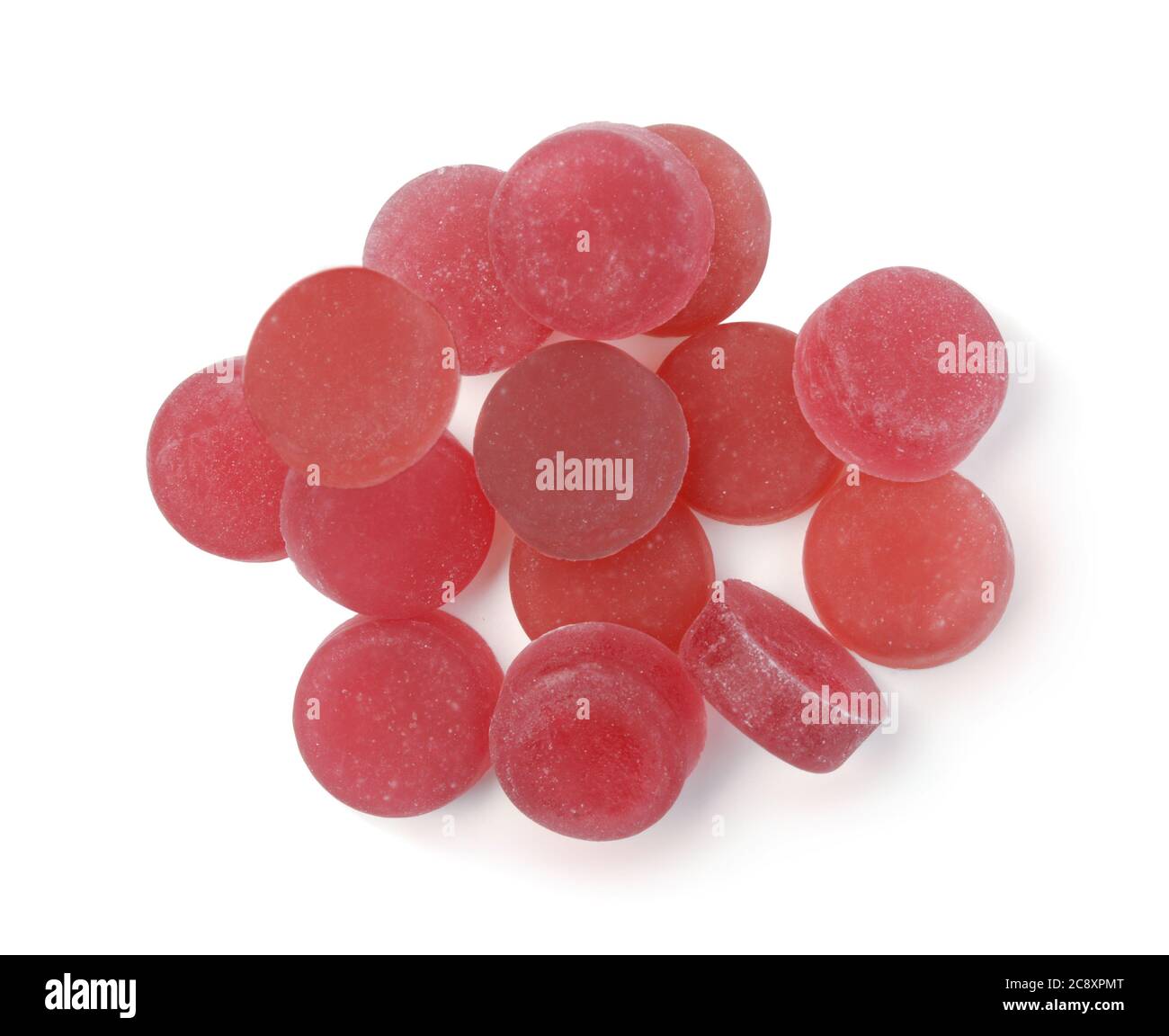 Group of natural red candy isolated on white. Top view Stock Photo - Alamy