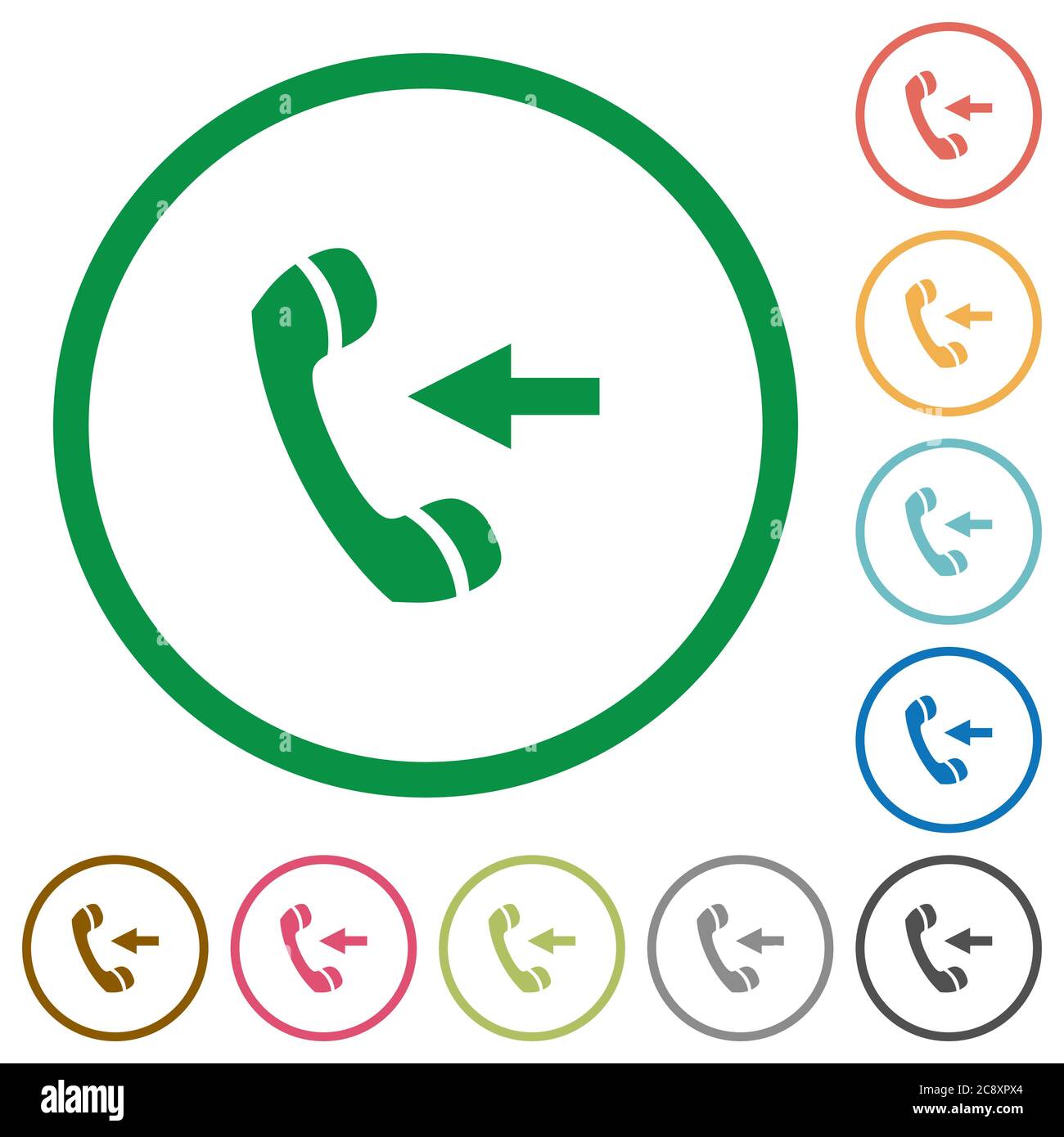 Set of incoming call color round outlined flat icons on white background Stock Vector Image ...