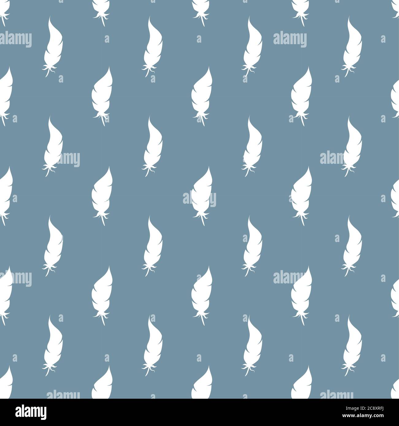 Bird feather seamless pattern design. White feathers on blue background ...