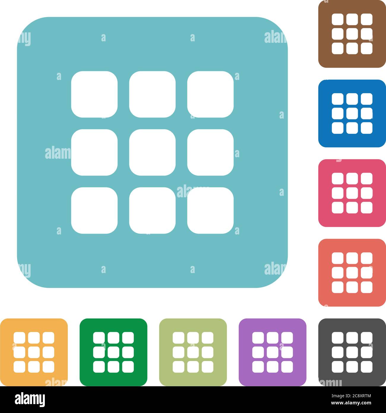 Flat small thumbnail view icons on rounded square color backgrounds ...