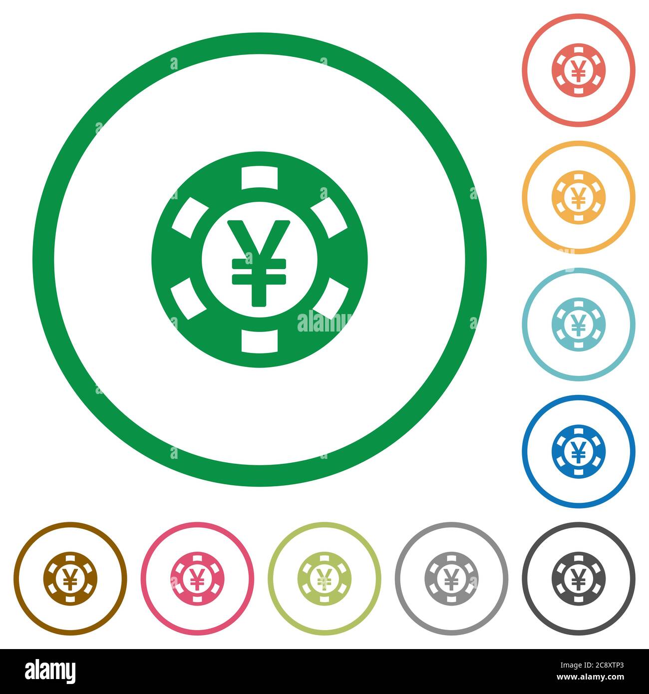 Set of Yen casino chip color round outlined flat icons on white ... Set of Yen casino chip color round outlined flat icons on white ...