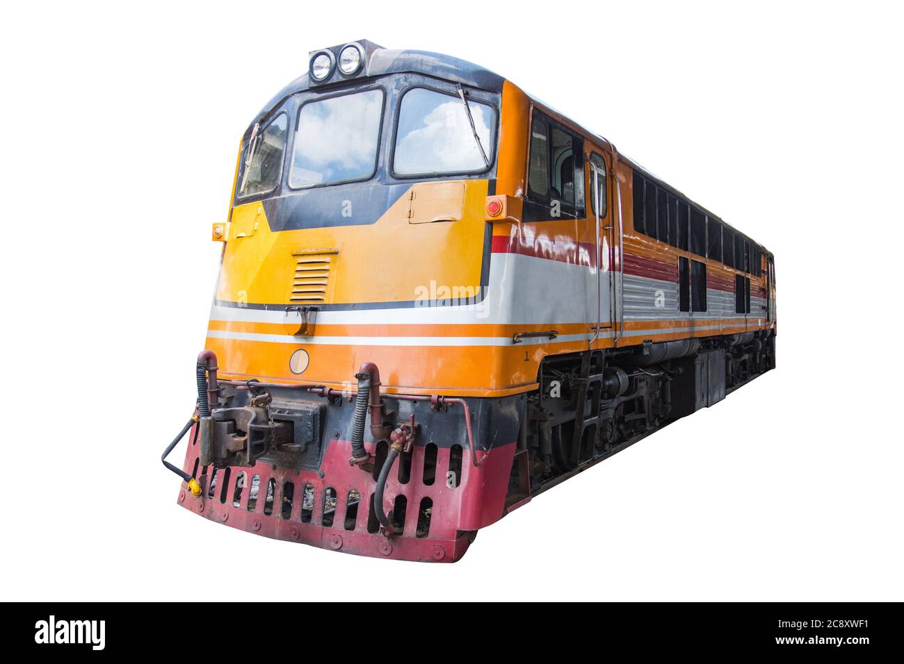 head train hauled diesel electric locomotive with isolated white ...