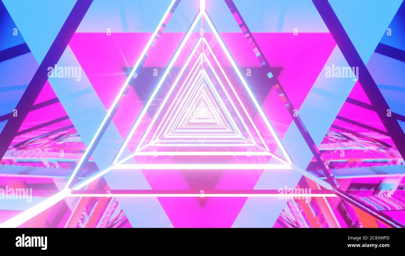 3D rendering of a cool trippy futuristic hallway in a triangular form ...