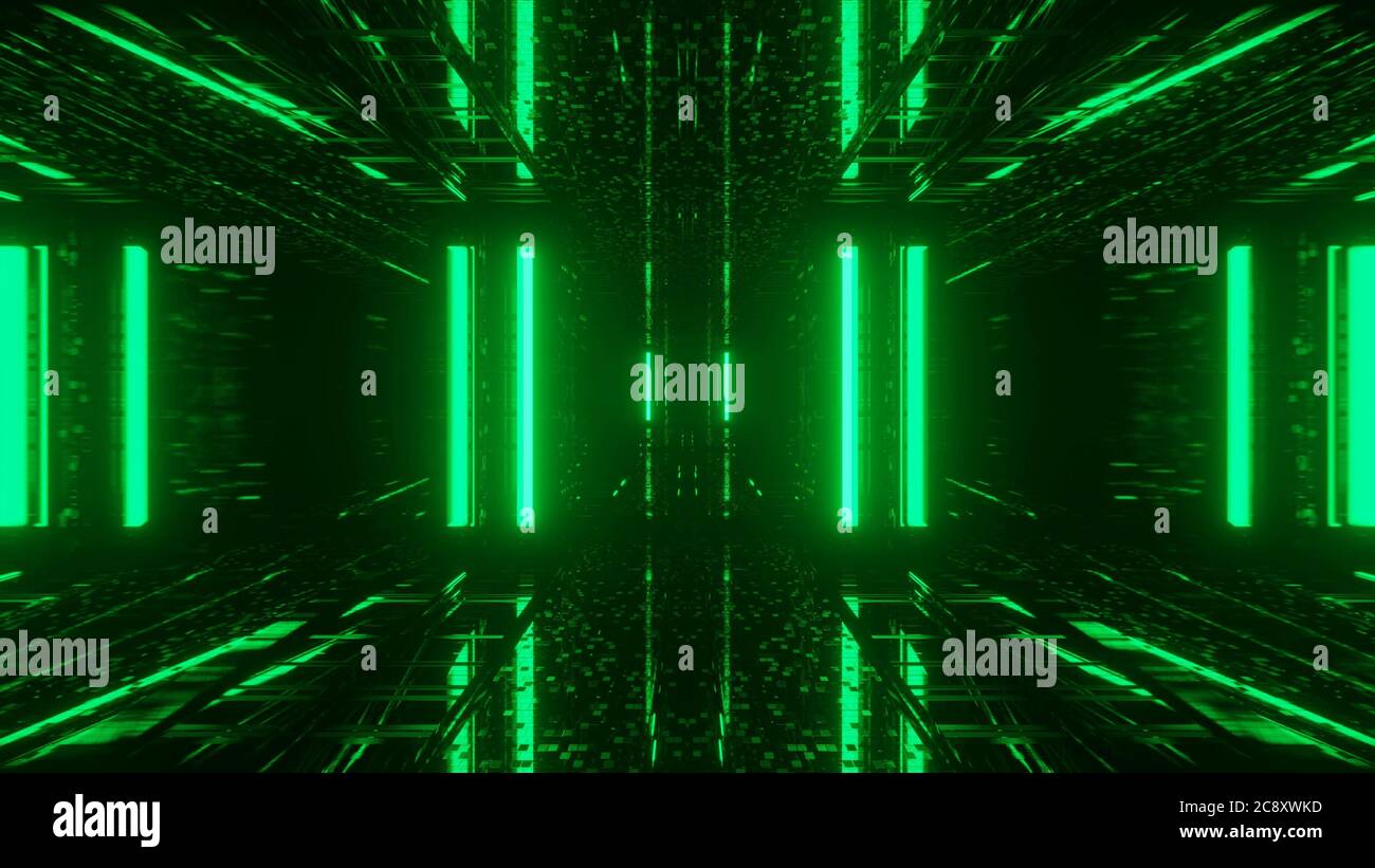 3d rendering of a cool sci-fi futuristic background in bright green ...
