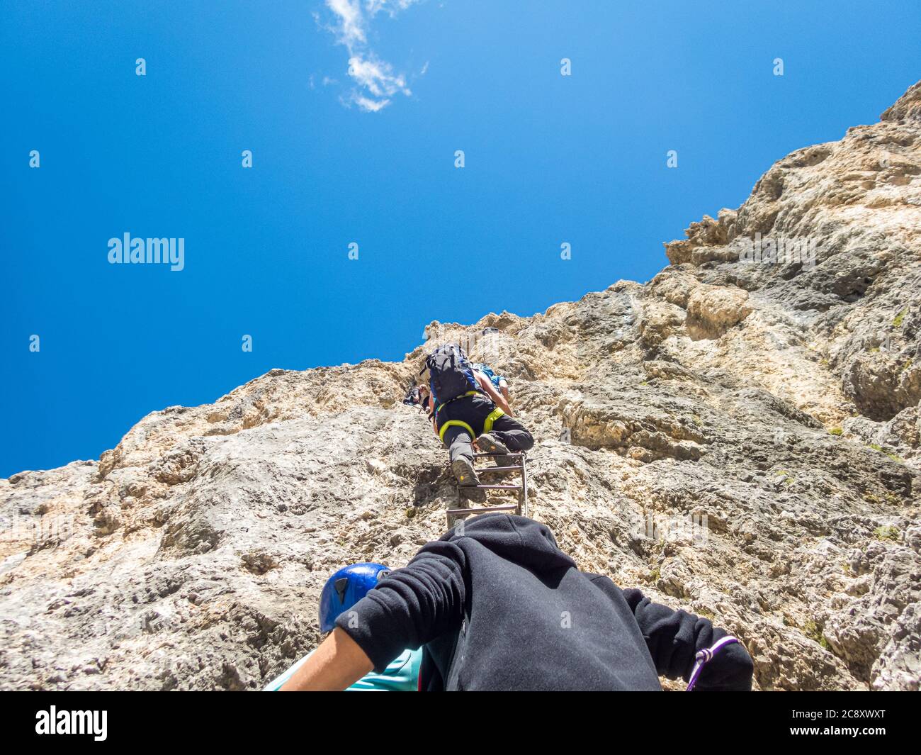 Climbing on the Pisciadu via ferrata of the Sella group in the ...