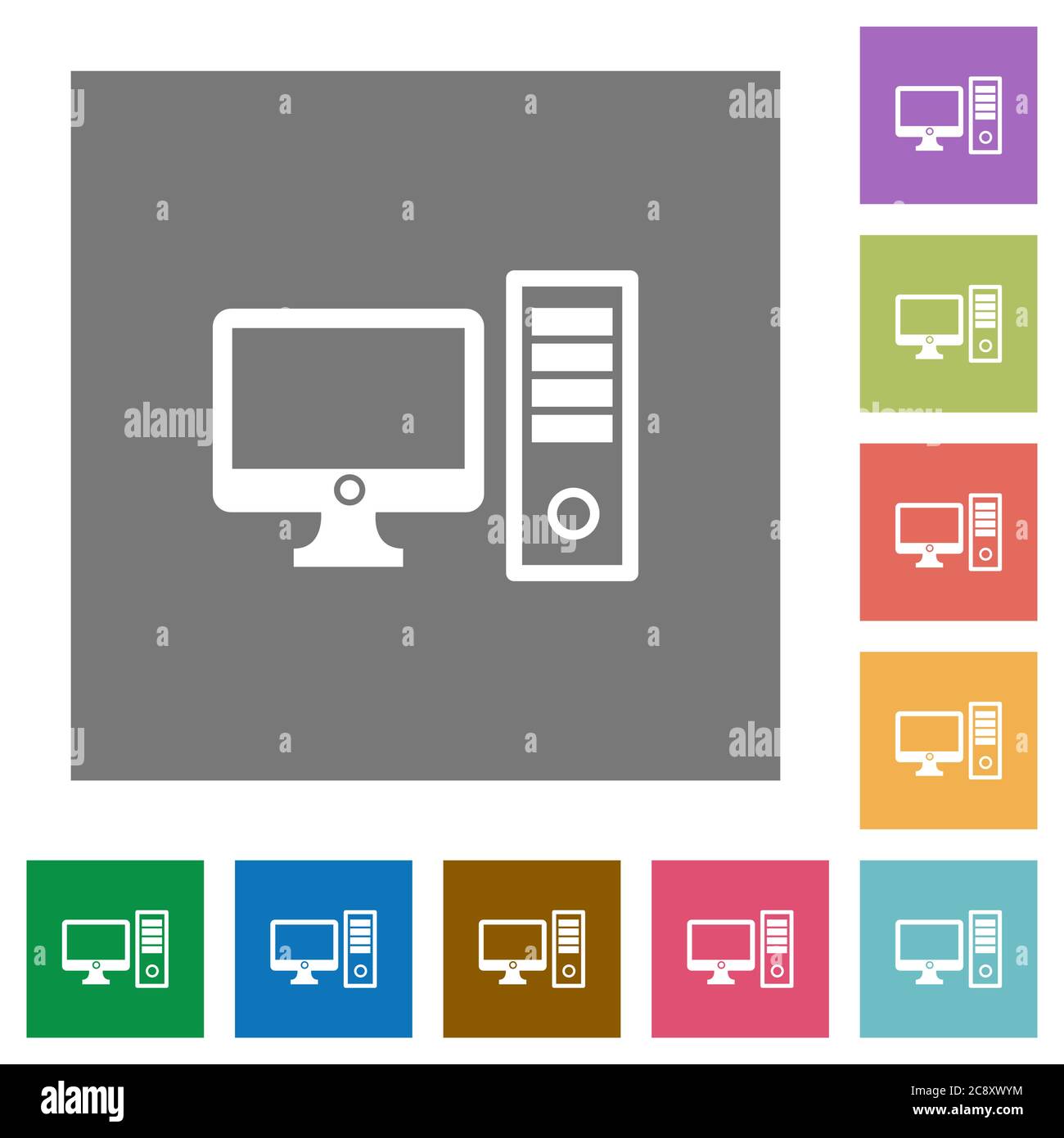 Desktop computer flat icons on simple color square background Stock Vector Image & Art - Alamy