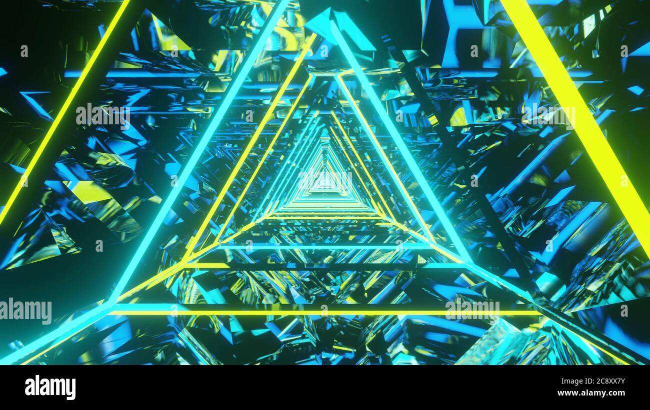 3D rendering of a cool trippy futuristic hallway in a triangular form ...
