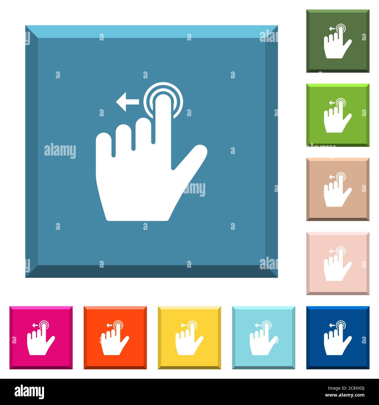 Left handed slide left gesture white icons on edged square buttons in ...
