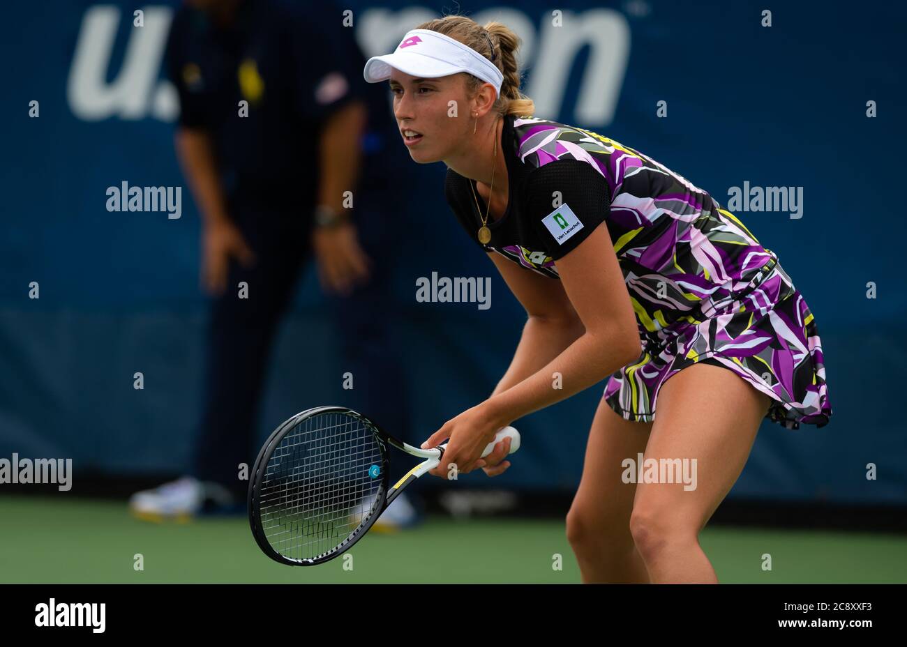 Elise Mertens of Belgium in action during her first-round match at the ...