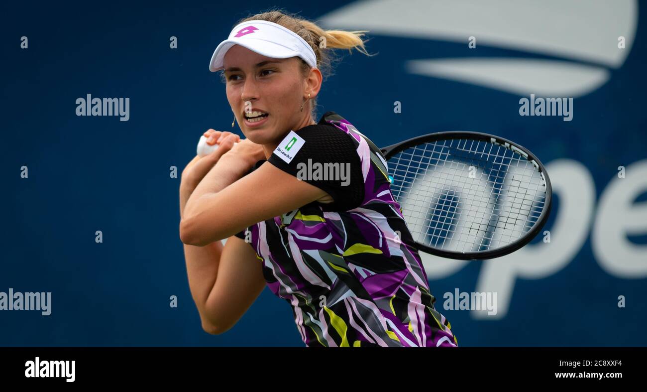Elise Mertens of Belgium in action during her first-round match at the ...