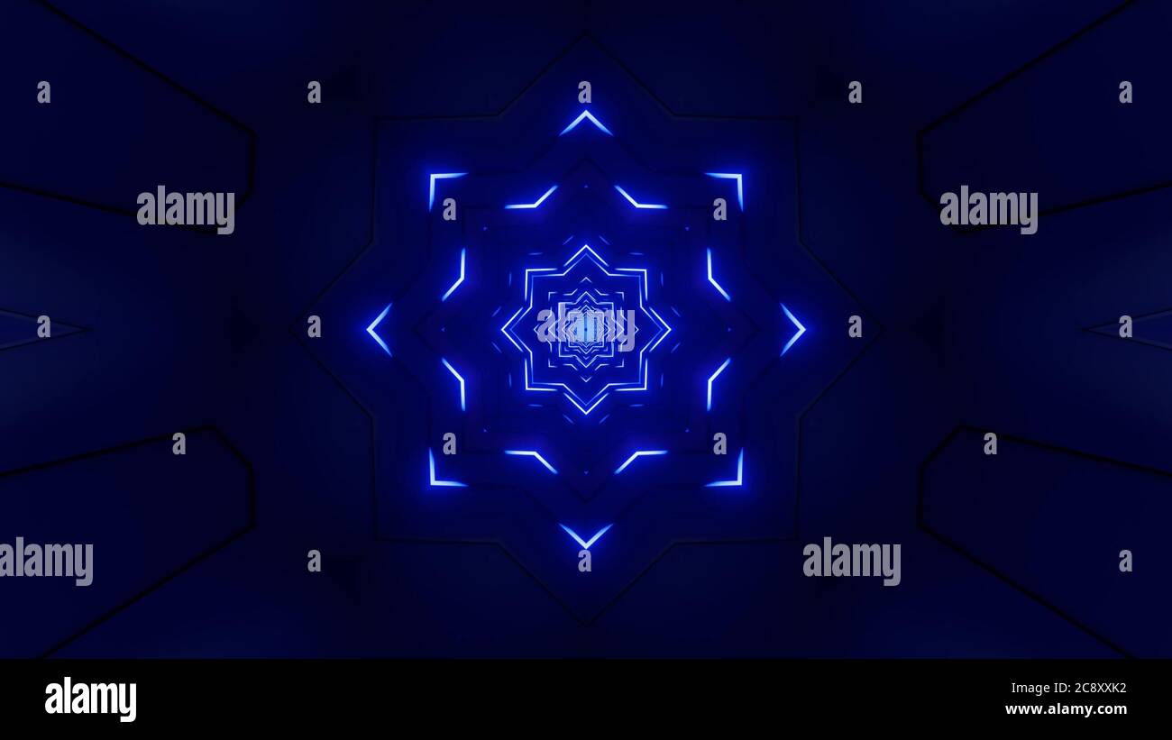 3D rendering of a cool star shaped lights in light and dark blue colors ...