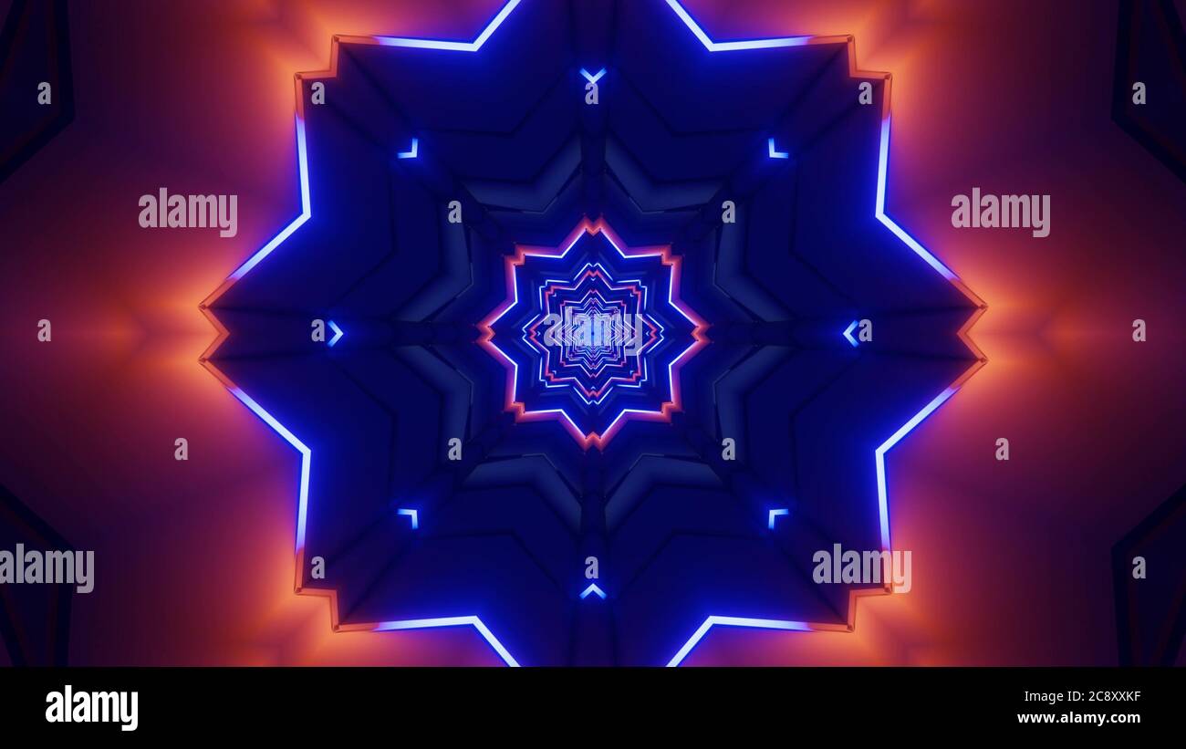 3D rendering of a cool star shaped lights in blue and orange colors ...