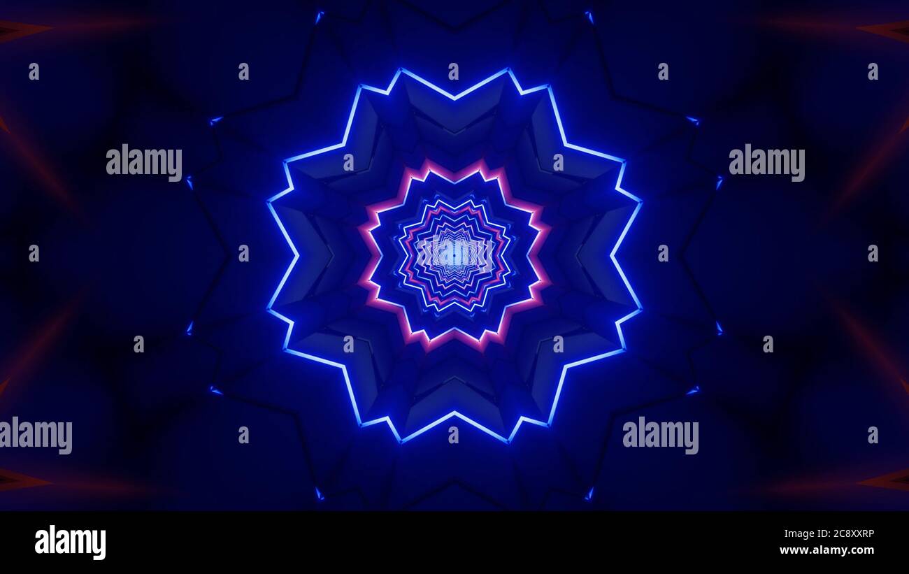 3D rendering of a cool star shaped lights in blue and orange colors ...