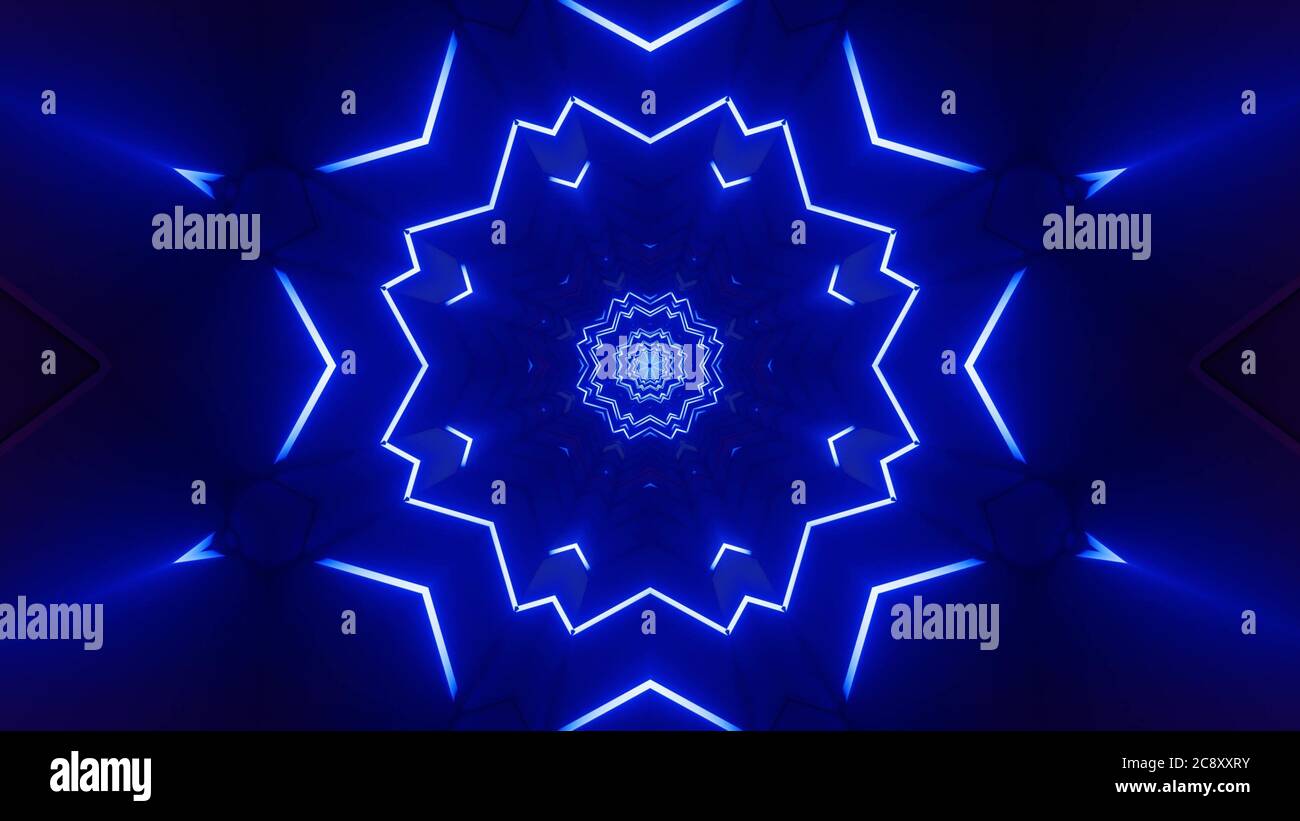 3D rendering of a cool star shaped lights in light and dark blue colors ...