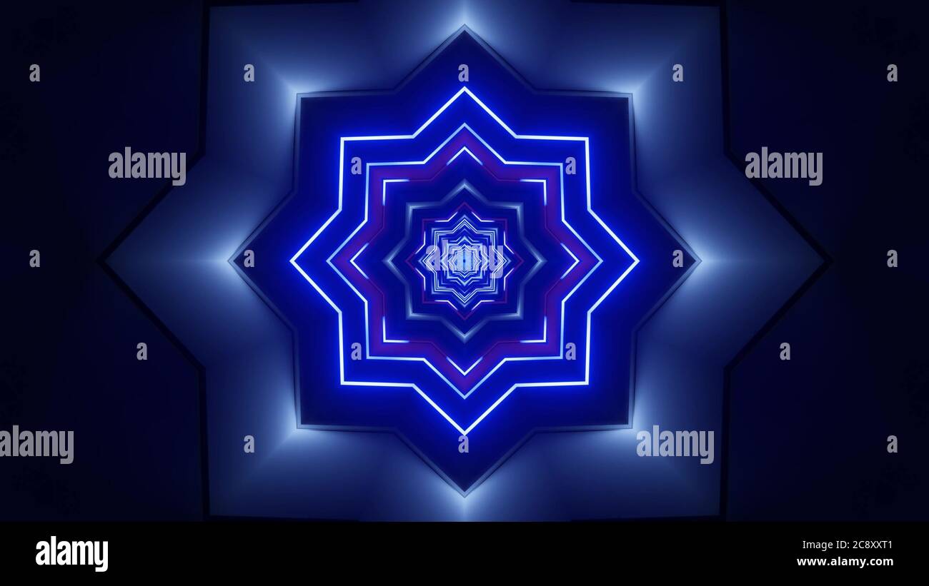 3D rendering of a cool star shaped lights in light and dark blue colors ...