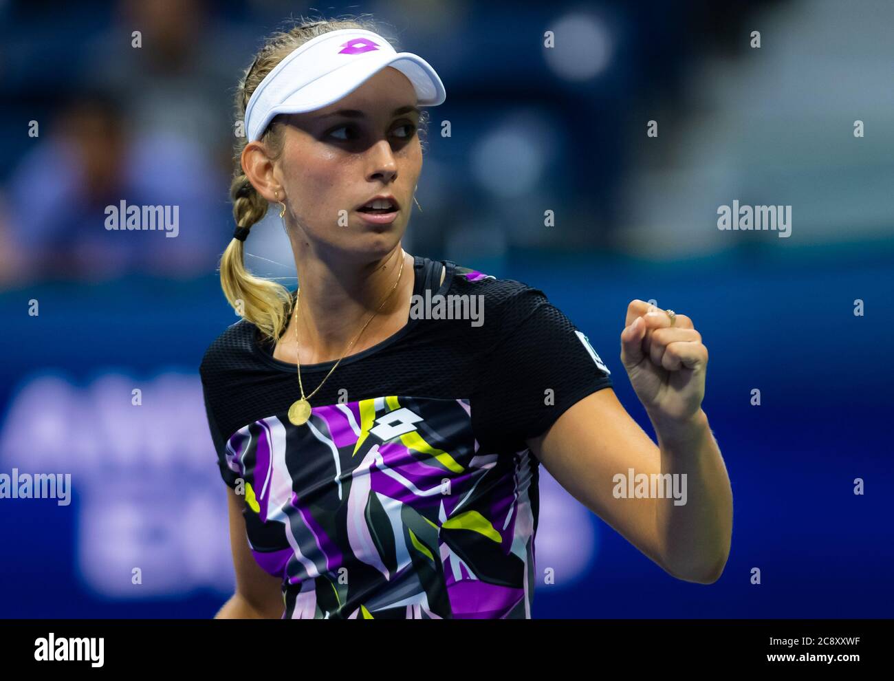 Elise Mertens of Belgium in action during her quarter-final match at ...