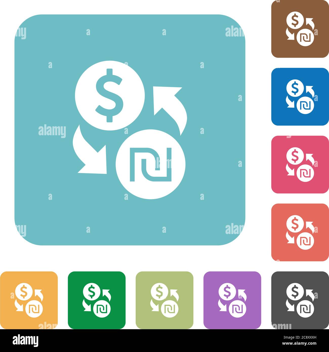 Flat Dollar new Shekel exchange icons on rounded square color ...