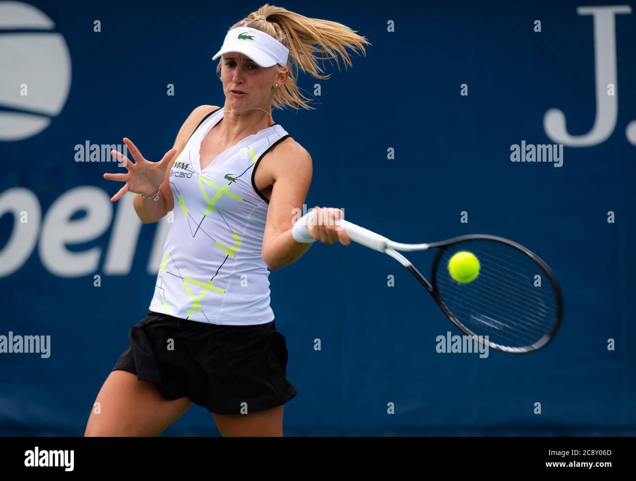 Jil Teichmann of Switzerland in action during her first-round match at ...