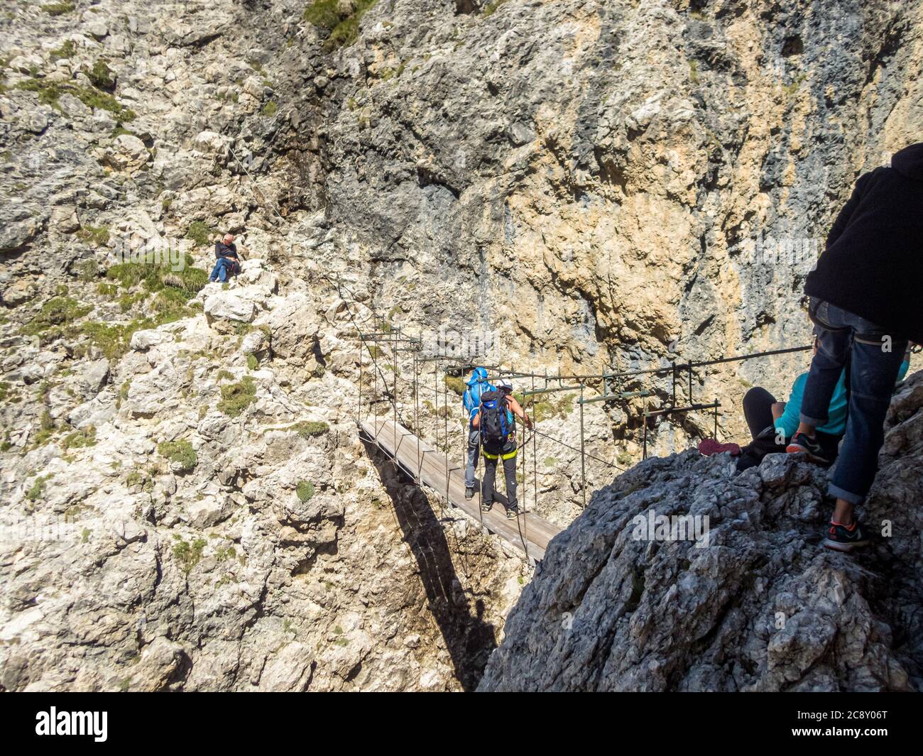 Climbing on the Pisciadu via ferrata of the Sella group in the ...