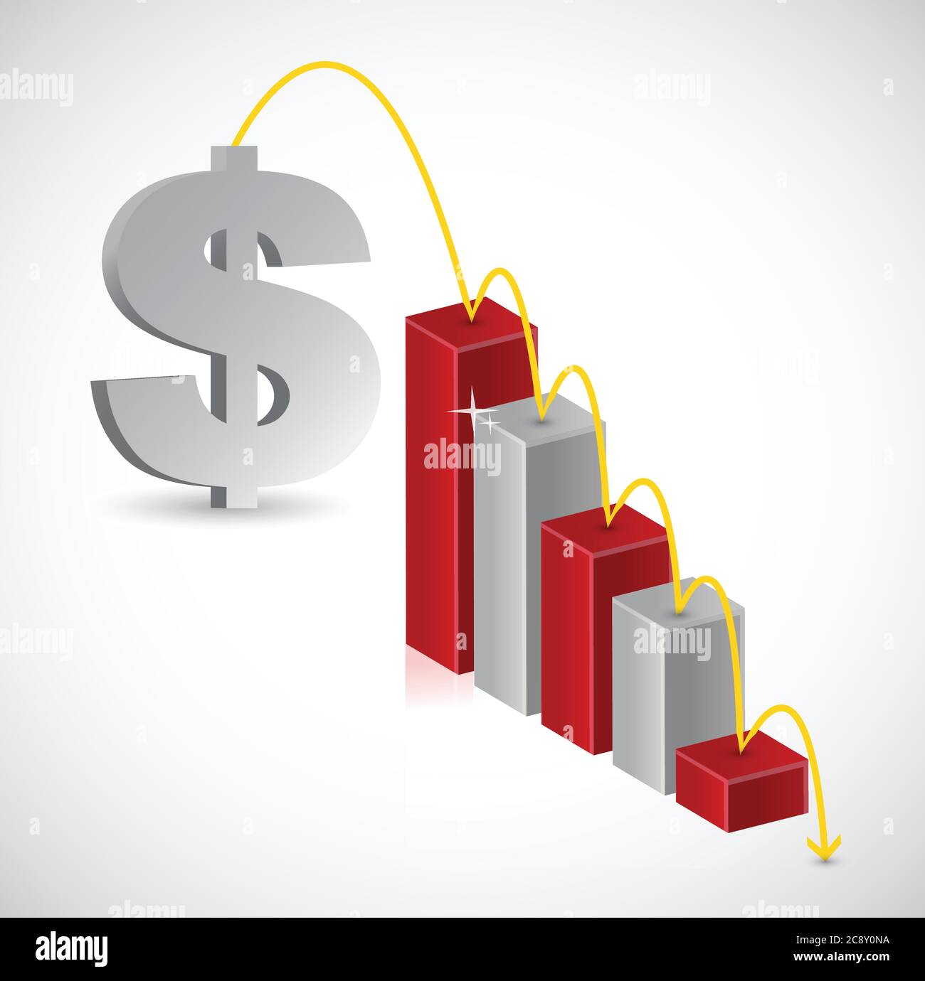 Dollar price falling graph illustration design over a white background ...