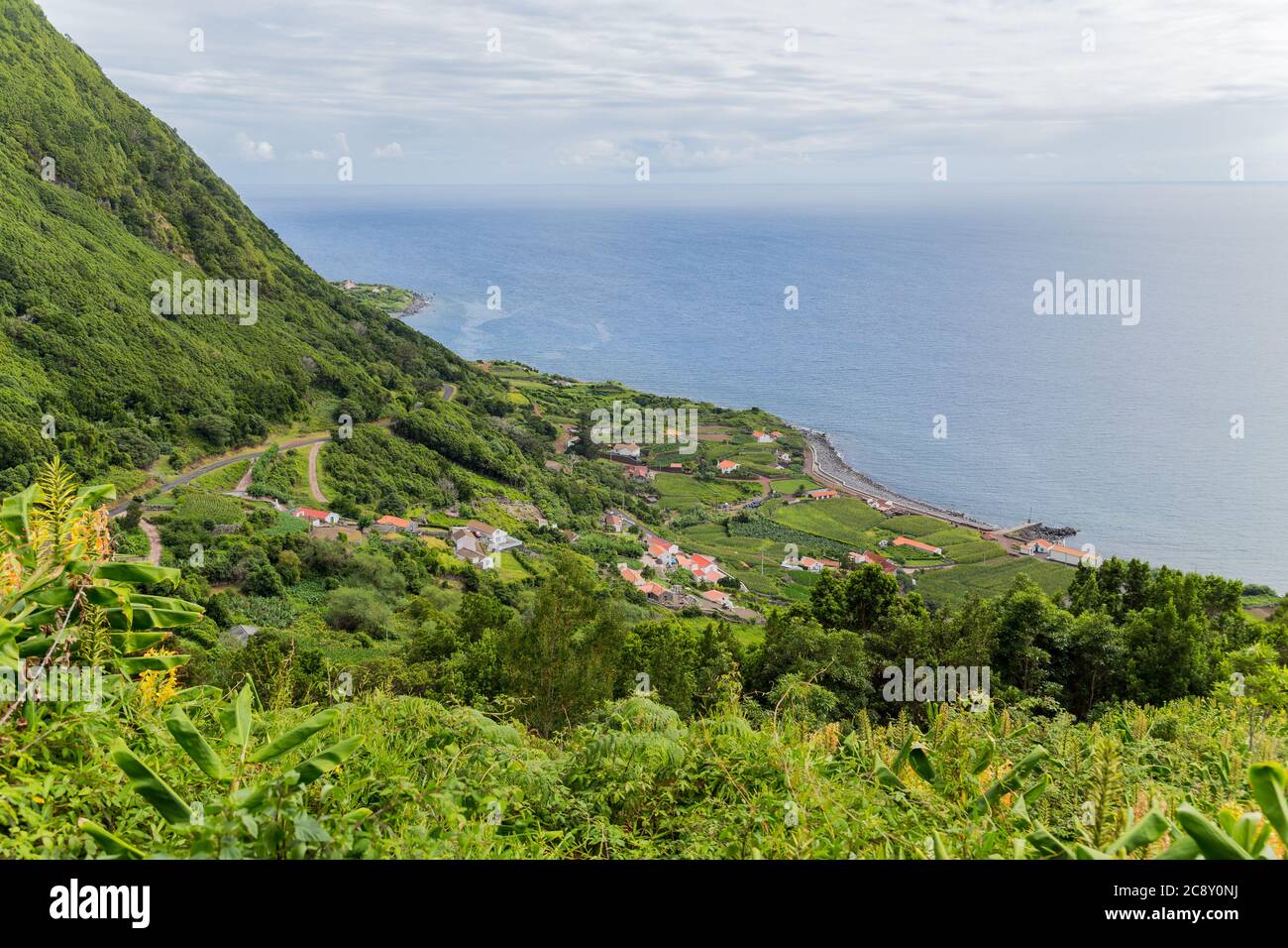 View of the Sao Jorge countryside with the ocean on the background ...