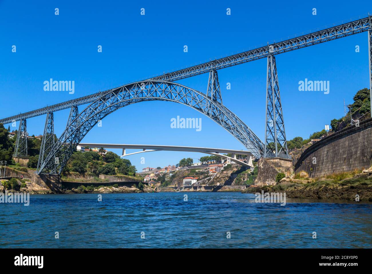 Maria Pia Bridge over the Douro river, Porto, Portugal. View from the ...
