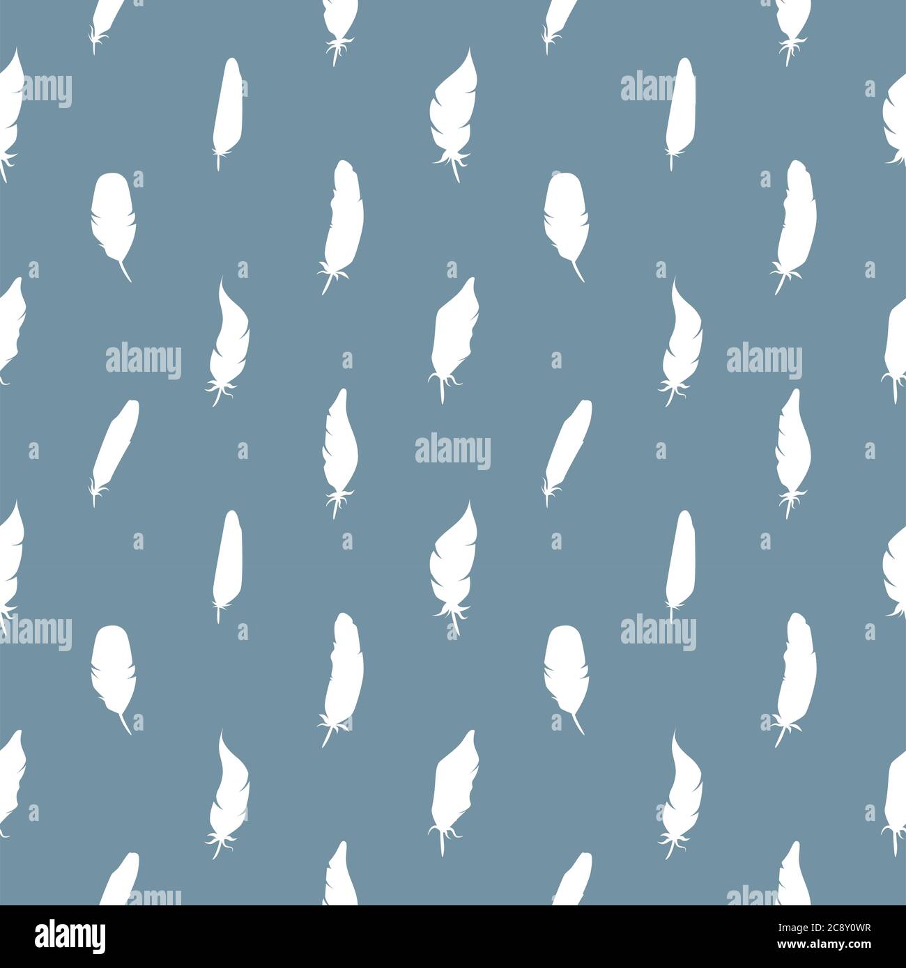 Bird feather seamless pattern design. White feathers on blue background ...