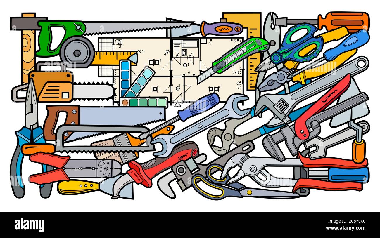 Cartoon doodles repair tools illustration Stock Vector Image & Art - Alamy