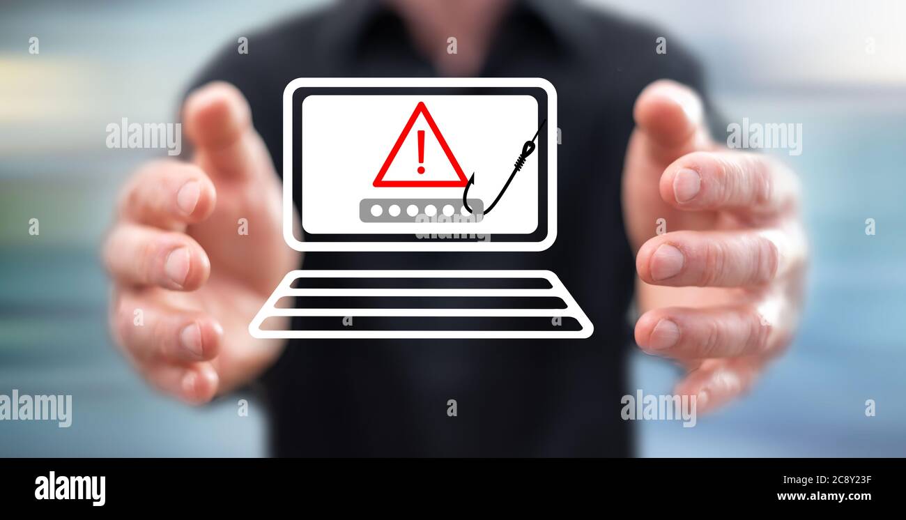 Phishing concept between hands of a man in background Stock Photo - Alamy