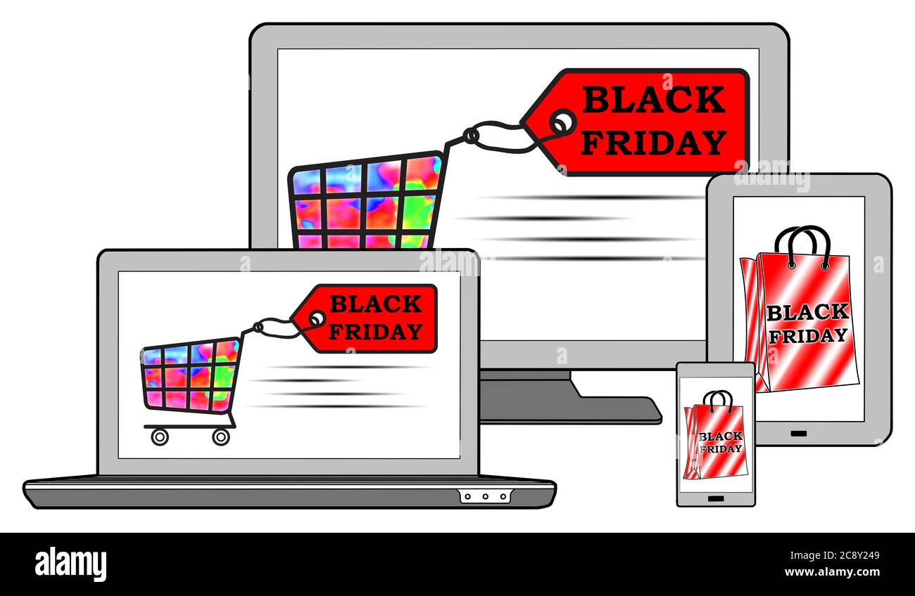 Black friday concept on different devices, isolated on white Stock ...