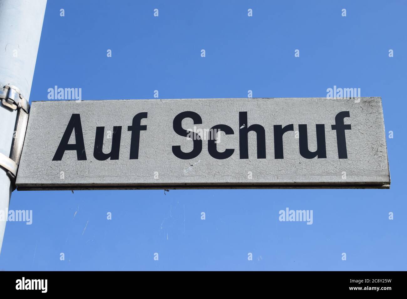 German street sign with name: Auf Schruf Stock Photo - Alamy