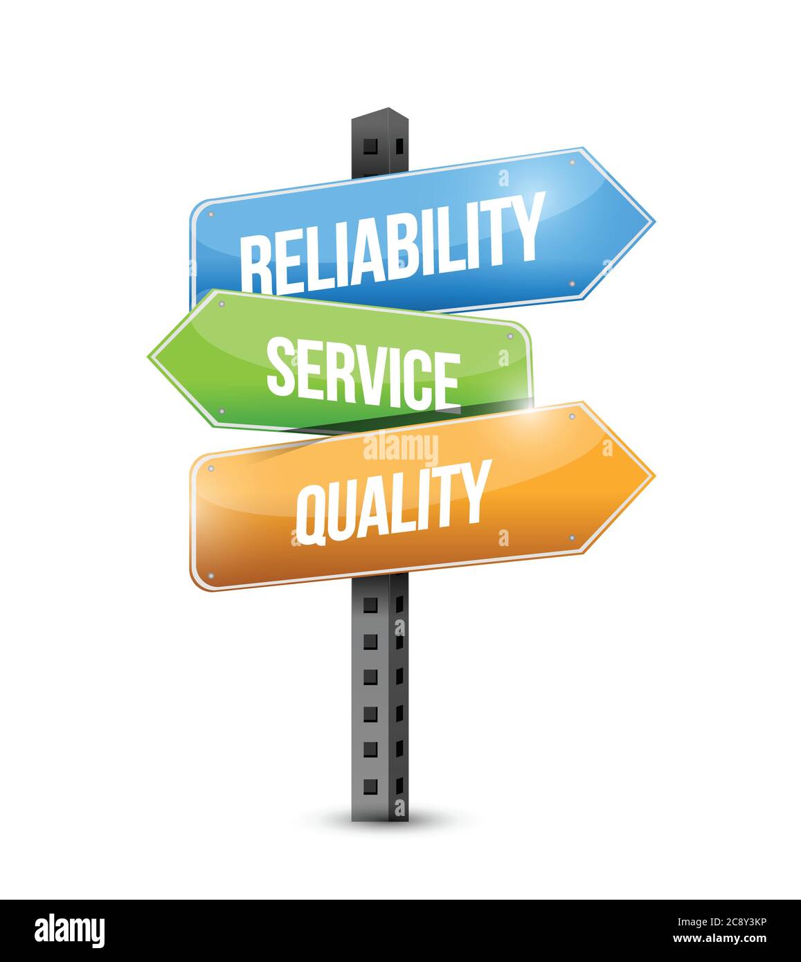 Reliability, service and quality sign illustration design over a white ...