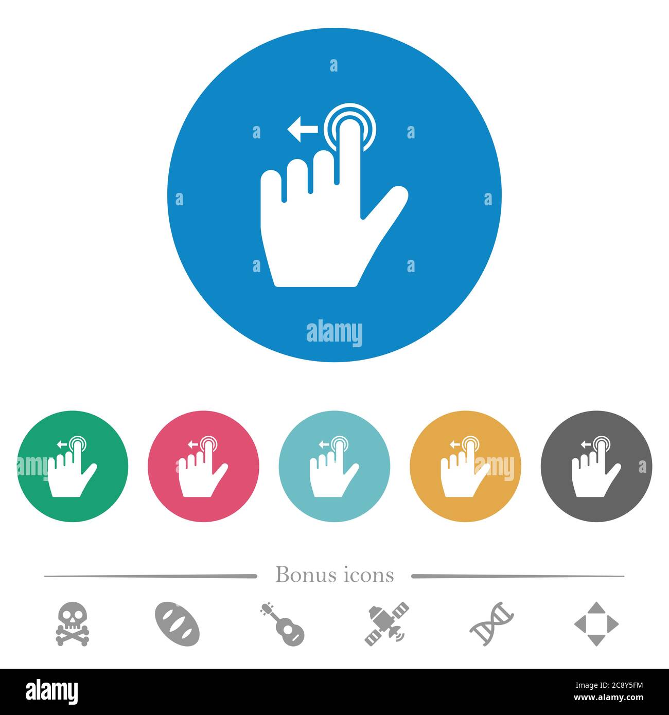 Left handed slide left gesture flat white icons on round color ...