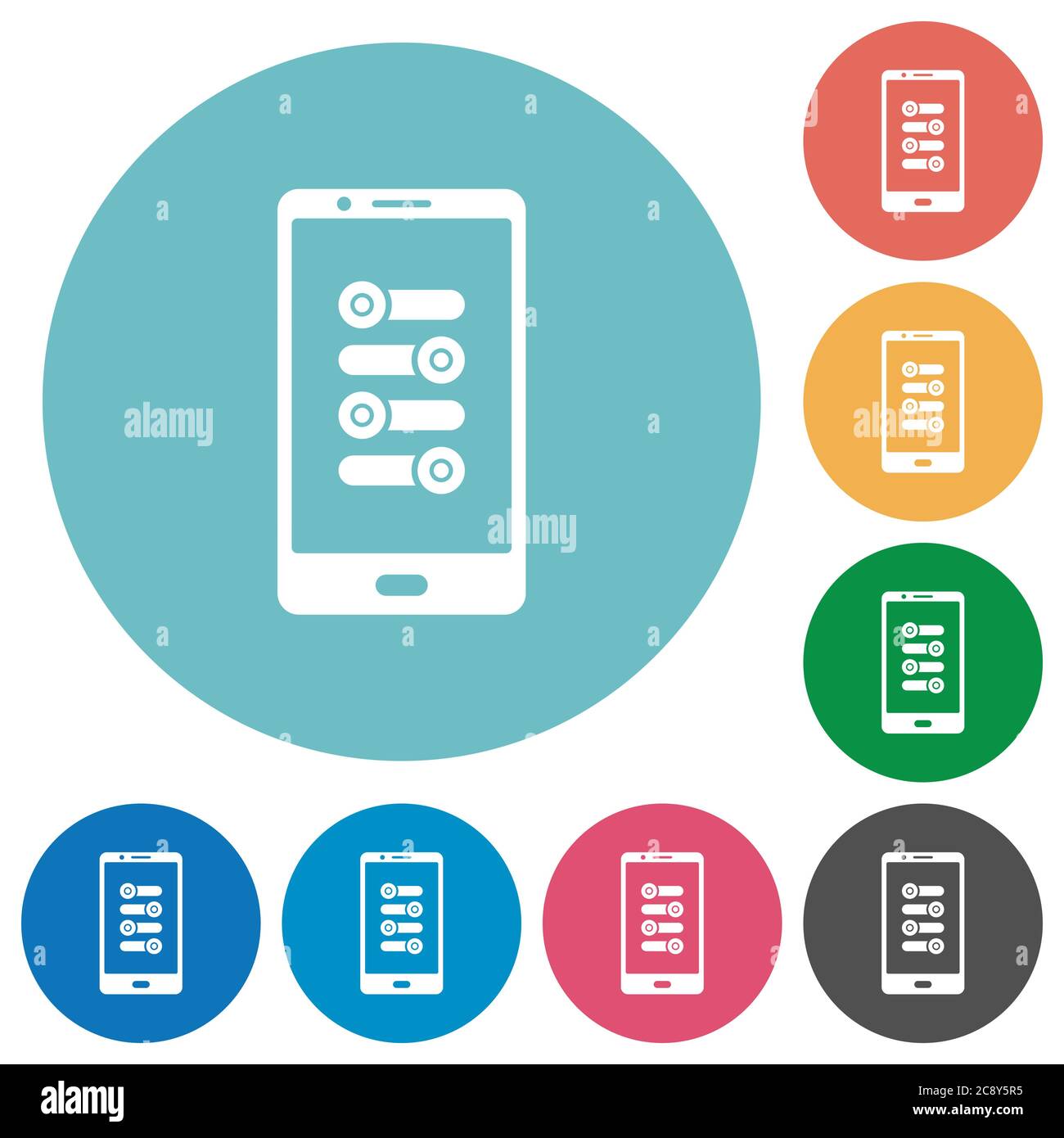 Mobile fine tune flat white icons on round color backgrounds Stock ...