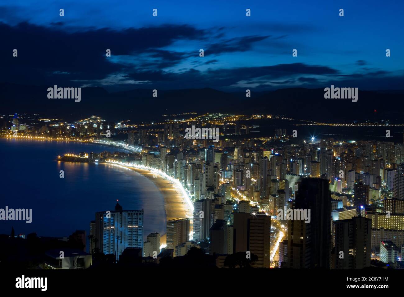 Night view of the tourist city of Benidorm on the Spanish coast Stock ...