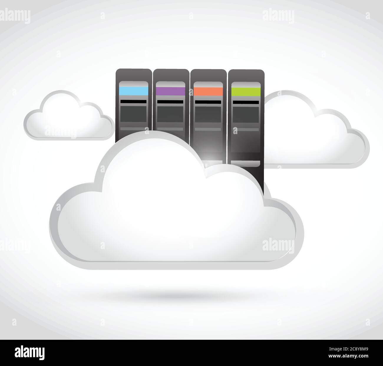 White clouds and storage towers illustration design over a white ...