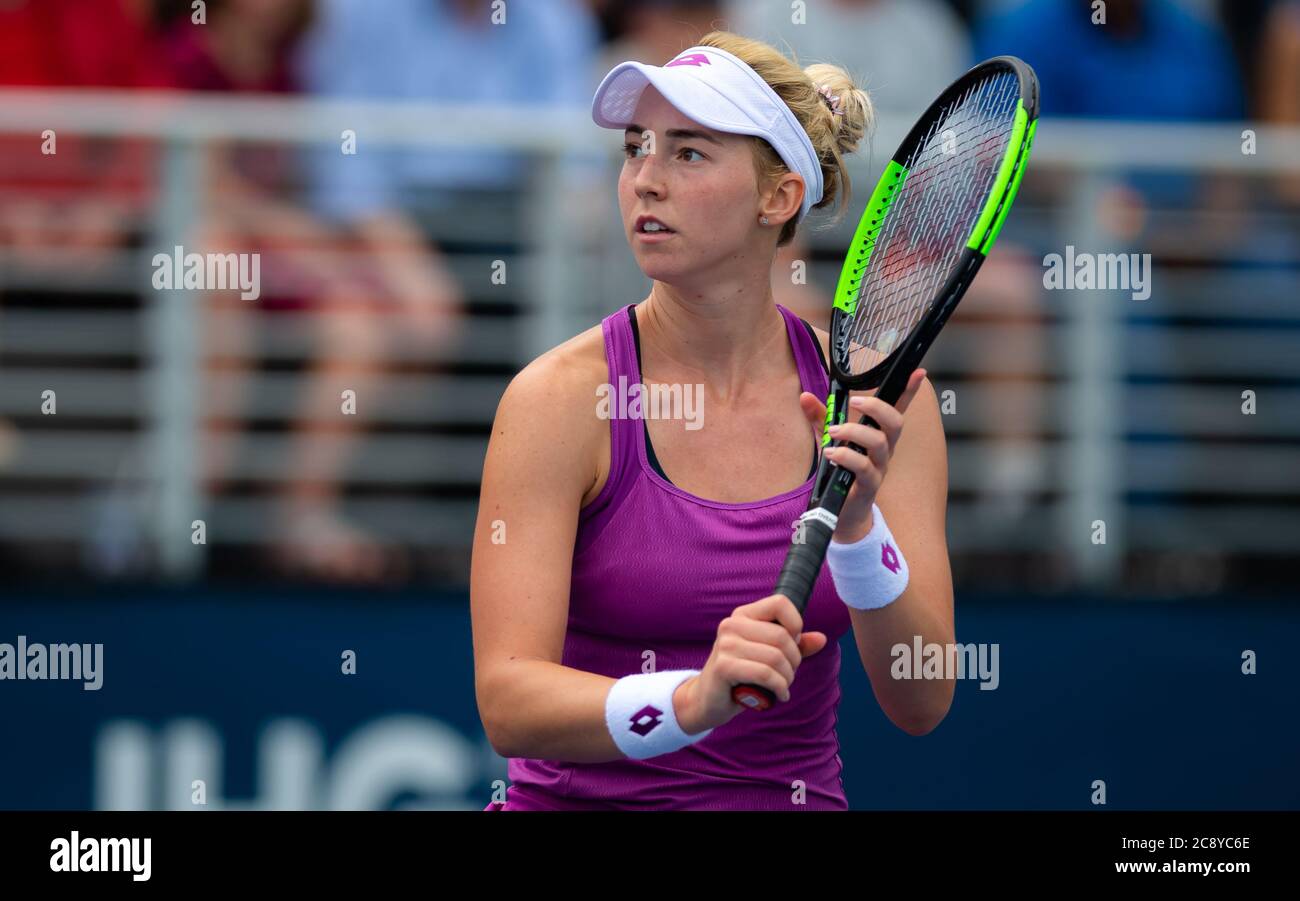 Nina Stojanovic of Serbia in action during the final qualifications round at the 2019 US Open ...