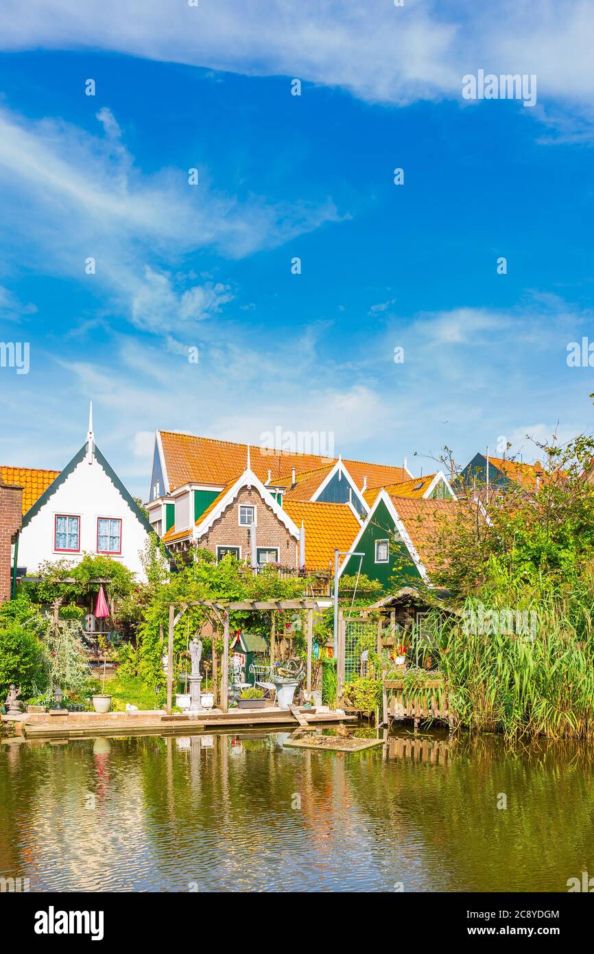 Old streets in Volendam. Old traditional fishing village, typical ...