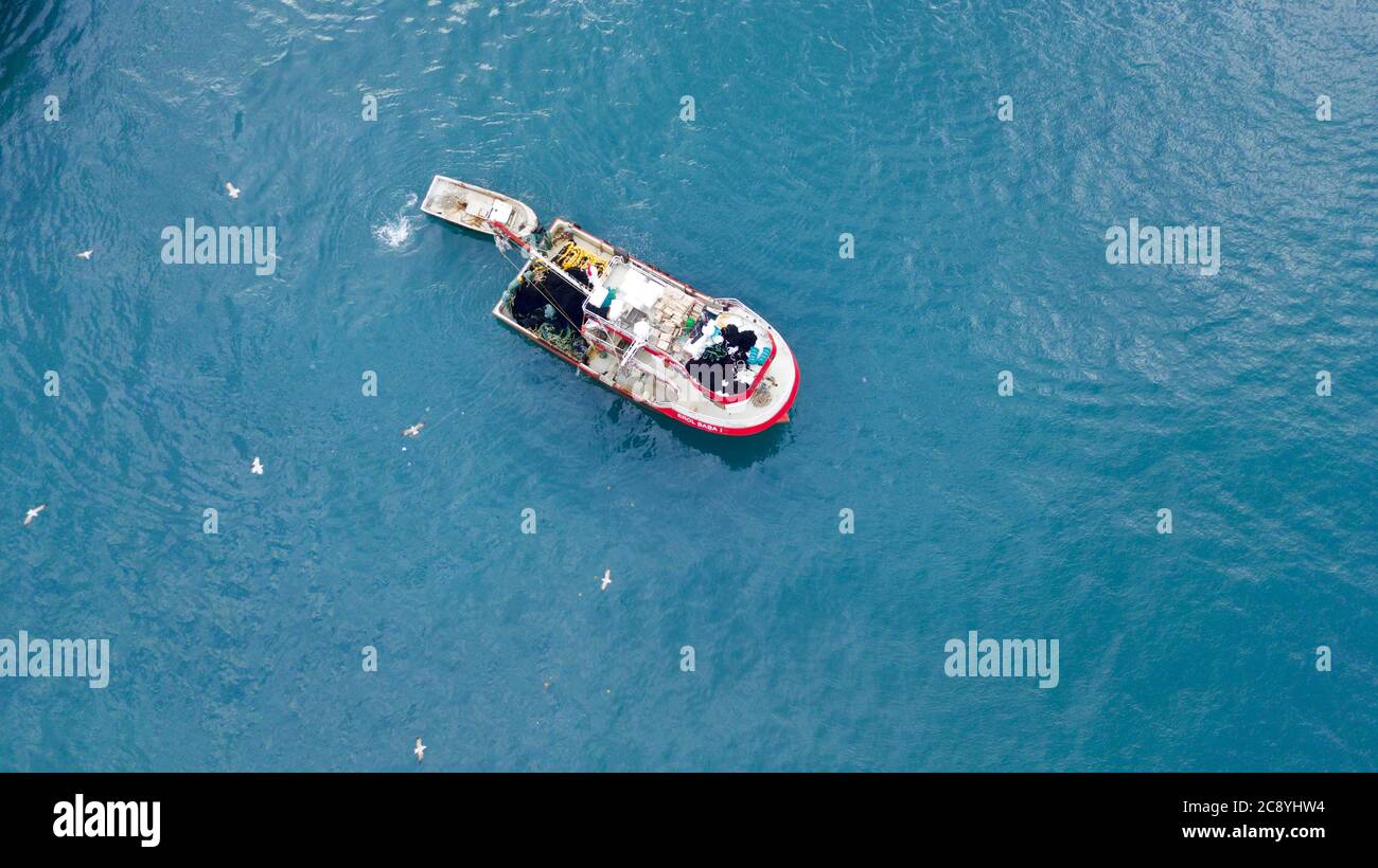 aerial view of the fishing boat at the sea Stock Photo - Alamy