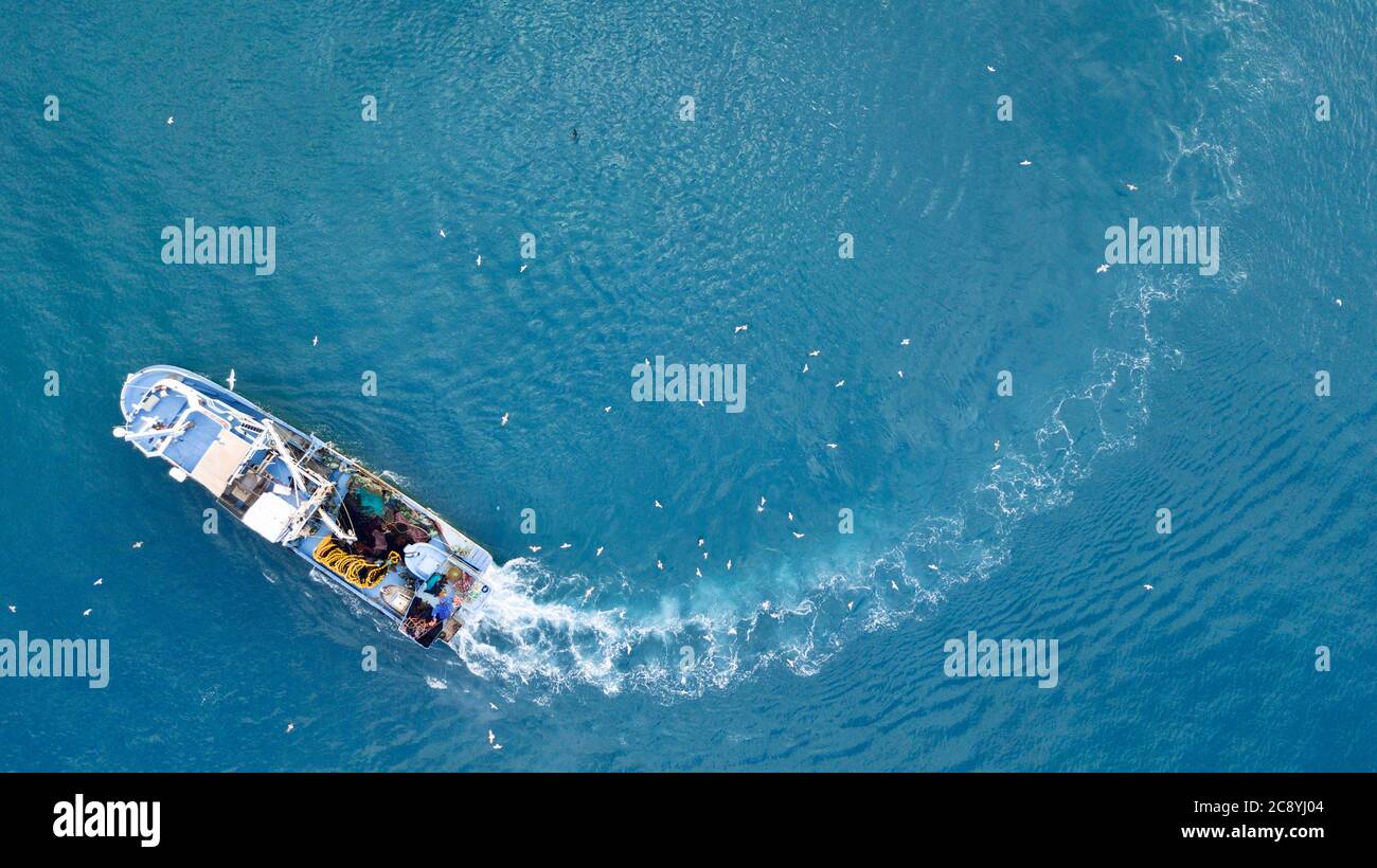 aerial view of the fishing boat at the sea Stock Photo - Alamy
